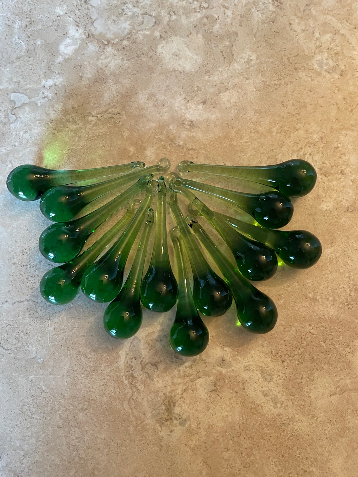 Handmade Green Glass Raindrop Ornaments 2" Set of 14 - Etsy