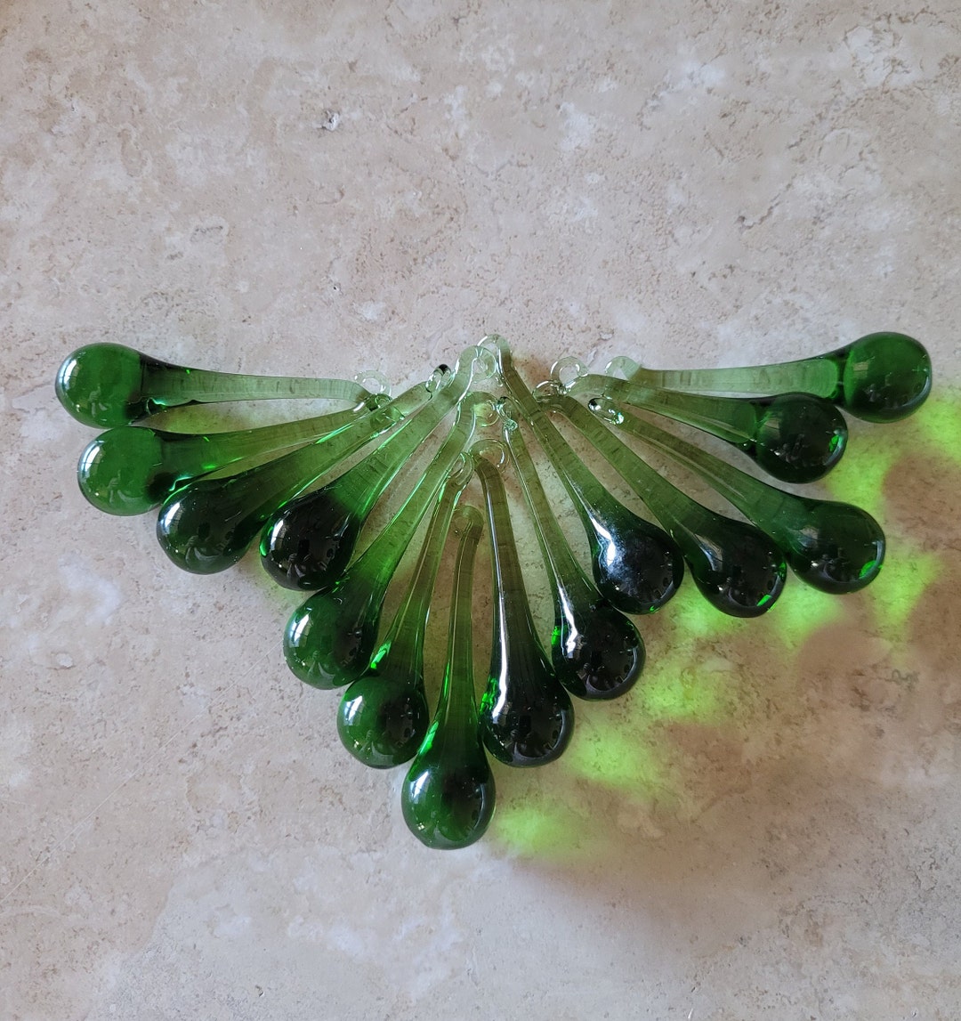 Handmade Green Glass Raindrop Ornaments 2 3/8" Set of 14 - Etsy