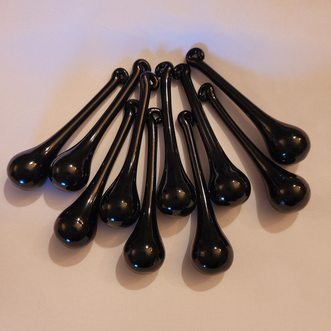 Handmade Black Glass Raindrop Ornaments: Halloween Tree Decor, Set of ...