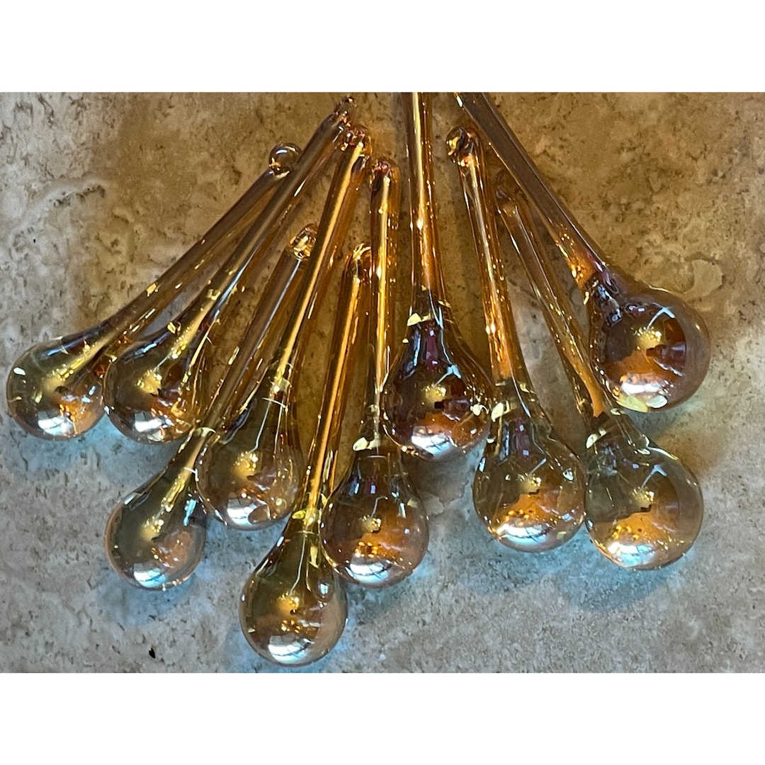 Iridescent Gold Champagne Glass Raindrop Christmas Ornaments 3 Set of ...