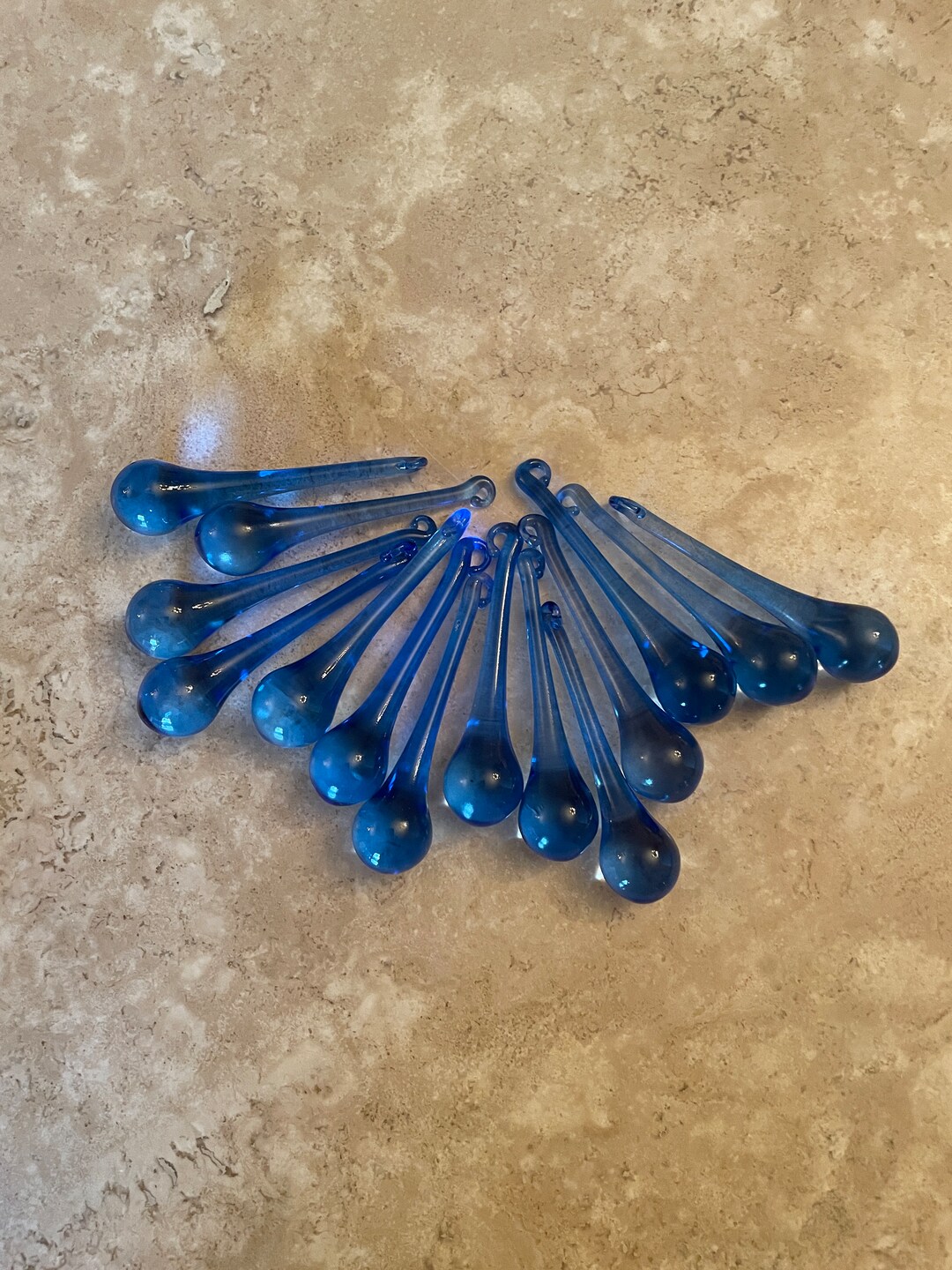 Handmade Blue Glass Raindrop Ornaments 2 3/8" Set of 14 - Coastal ...