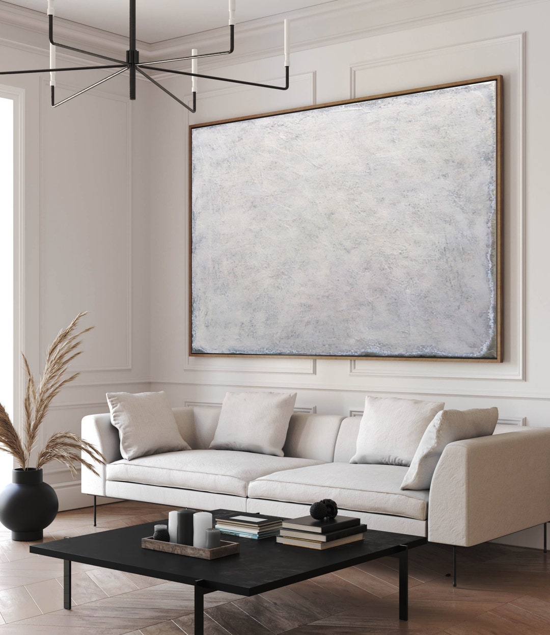 ORIGINAL WHITE ABSTRACT Painting, Minimalist Painting, Silver Gray ...