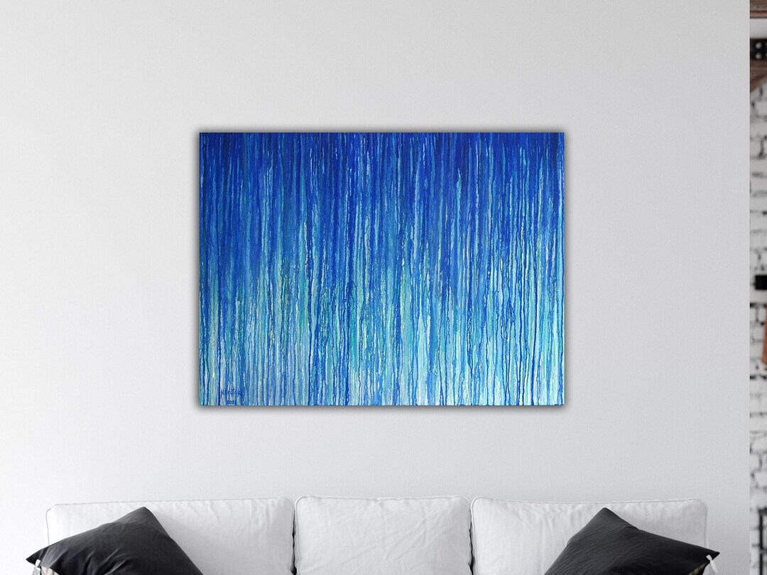 Textured Blue Rain Abstract Painting, 40x30 Original Oil Art - Etsy