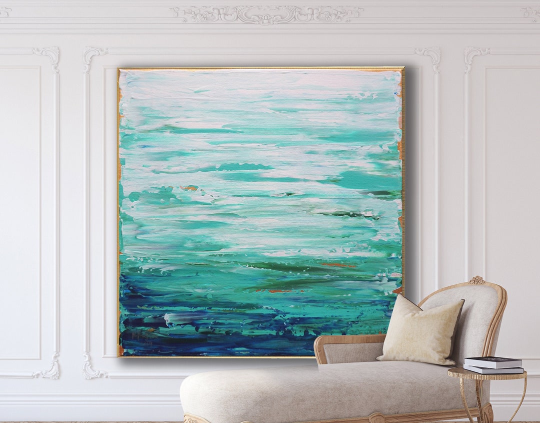 Original Abstract Seascape Painting, Turquoise Blue Canvas Art - Etsy