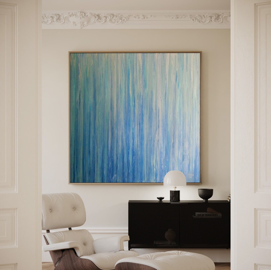 Blue Rain Abstract Painting, Large Original Oil on Canvas - Etsy