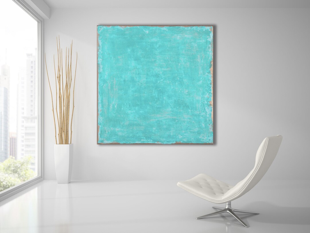 ORIGINAL TEAL ABSTRACT Painting Xlarge Canvas Art Minimalist Painting ...
