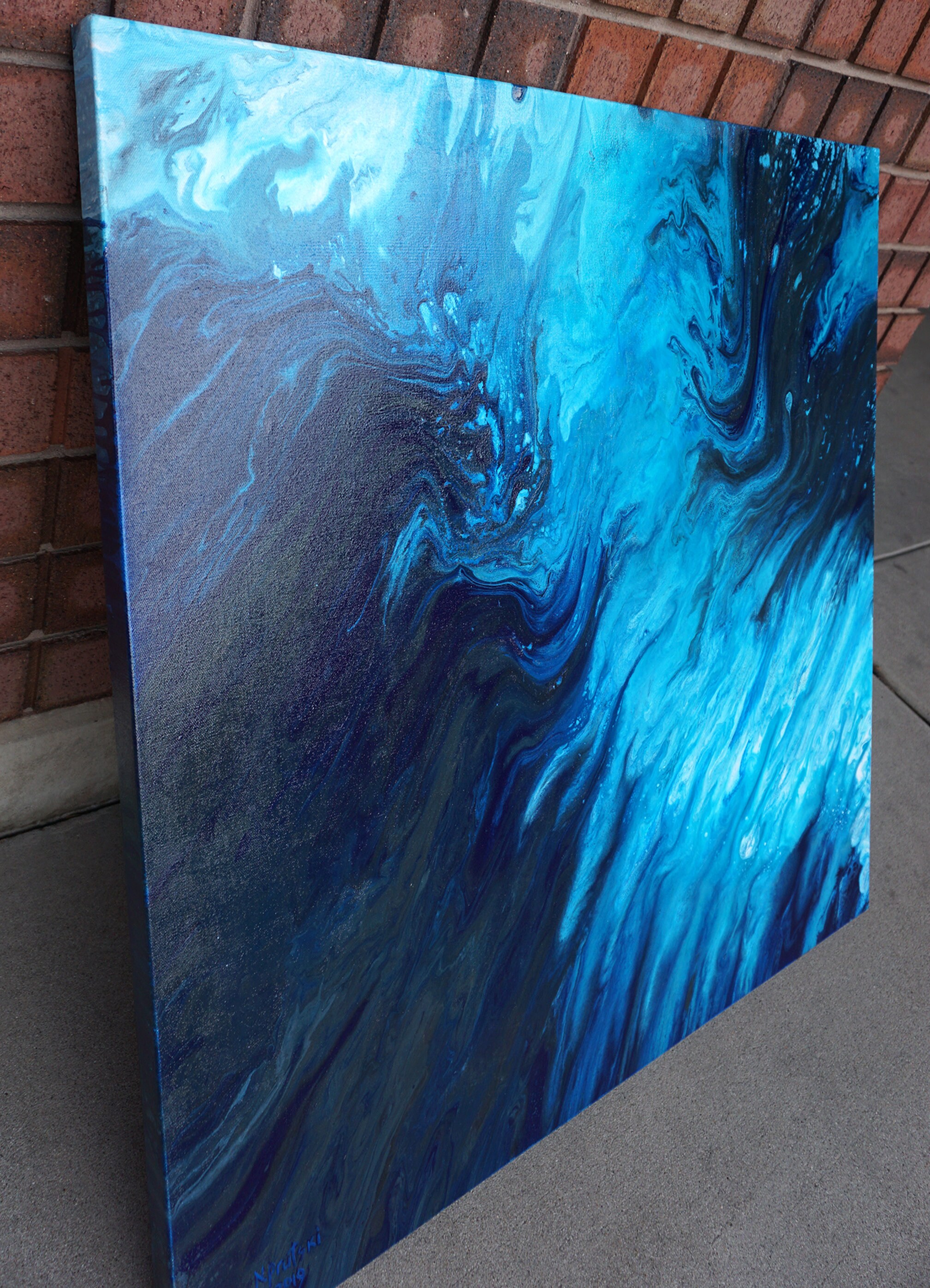 36x36 Original BLUE ABSTRACT PAINTING Minimalist Painting