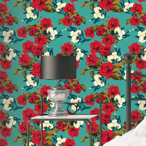 Rose Flowers Pattern Wallpaper Removable Wallpaper Vintage - Etsy
