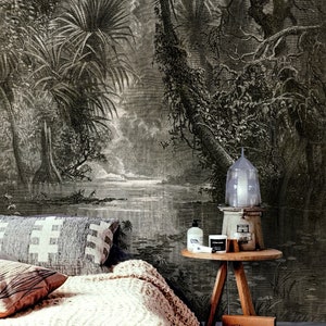 Sepia Southern Swamp Forest Mural: Peel and Stick Floral Wallpaper With ...