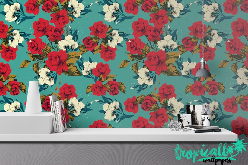 Rose Flowers Pattern Wallpaper Removable Wallpaper Vintage - Etsy