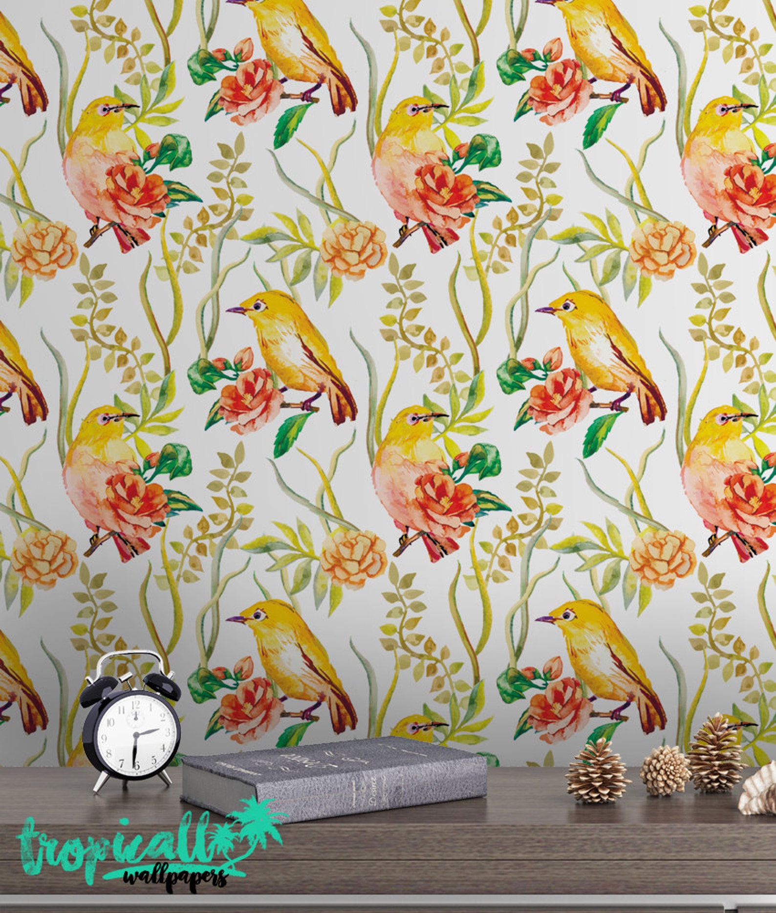 Exotic Birds Pattern Wallpaper Removable Wallpaper - Etsy