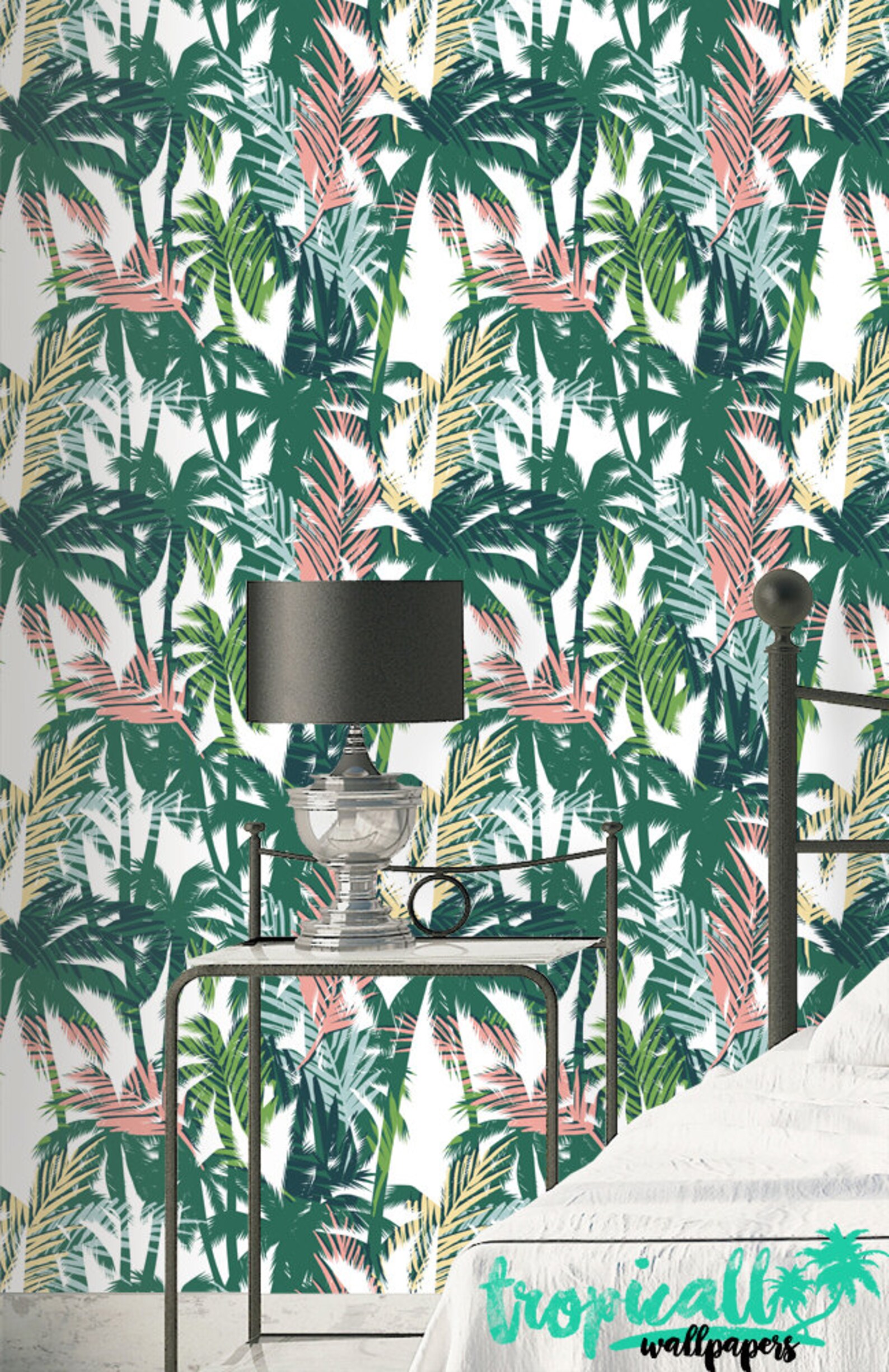Palm Tree Pattern Wallpaper Removable Wallpaper Tropical - Etsy
