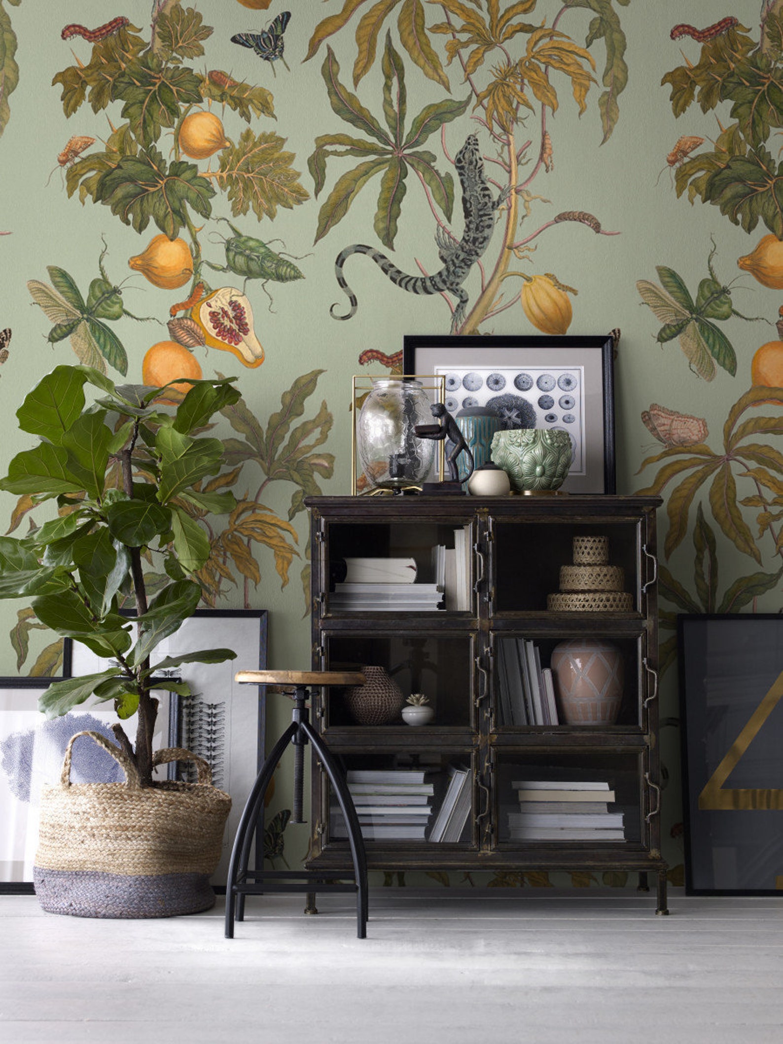 Lemon Lizard Wallpaper Salamander Butterfly Mural Floral - Etsy