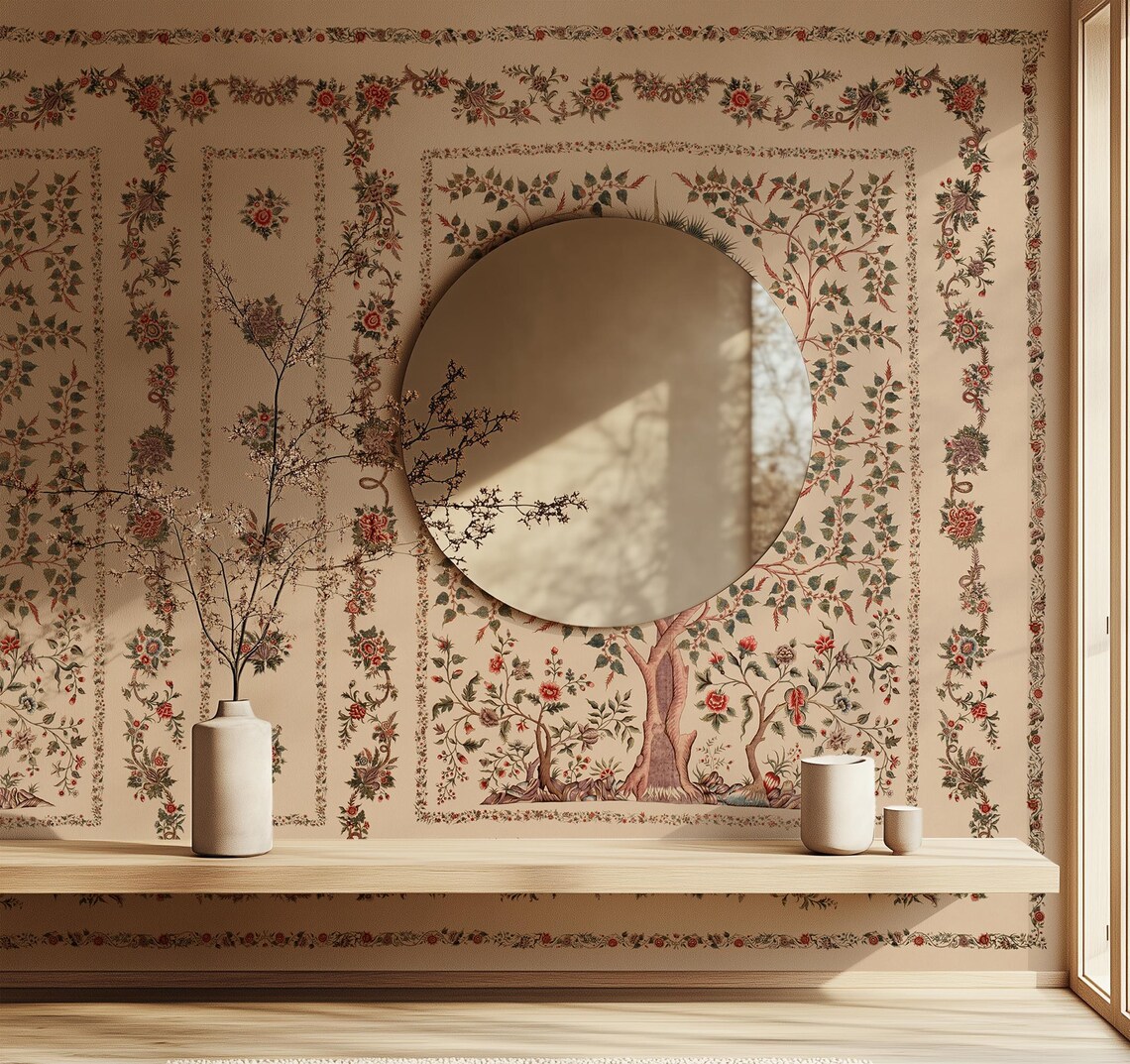 Palampore Wallpaper Vintage Indian Cloth Panel Design Traditional Folk ...