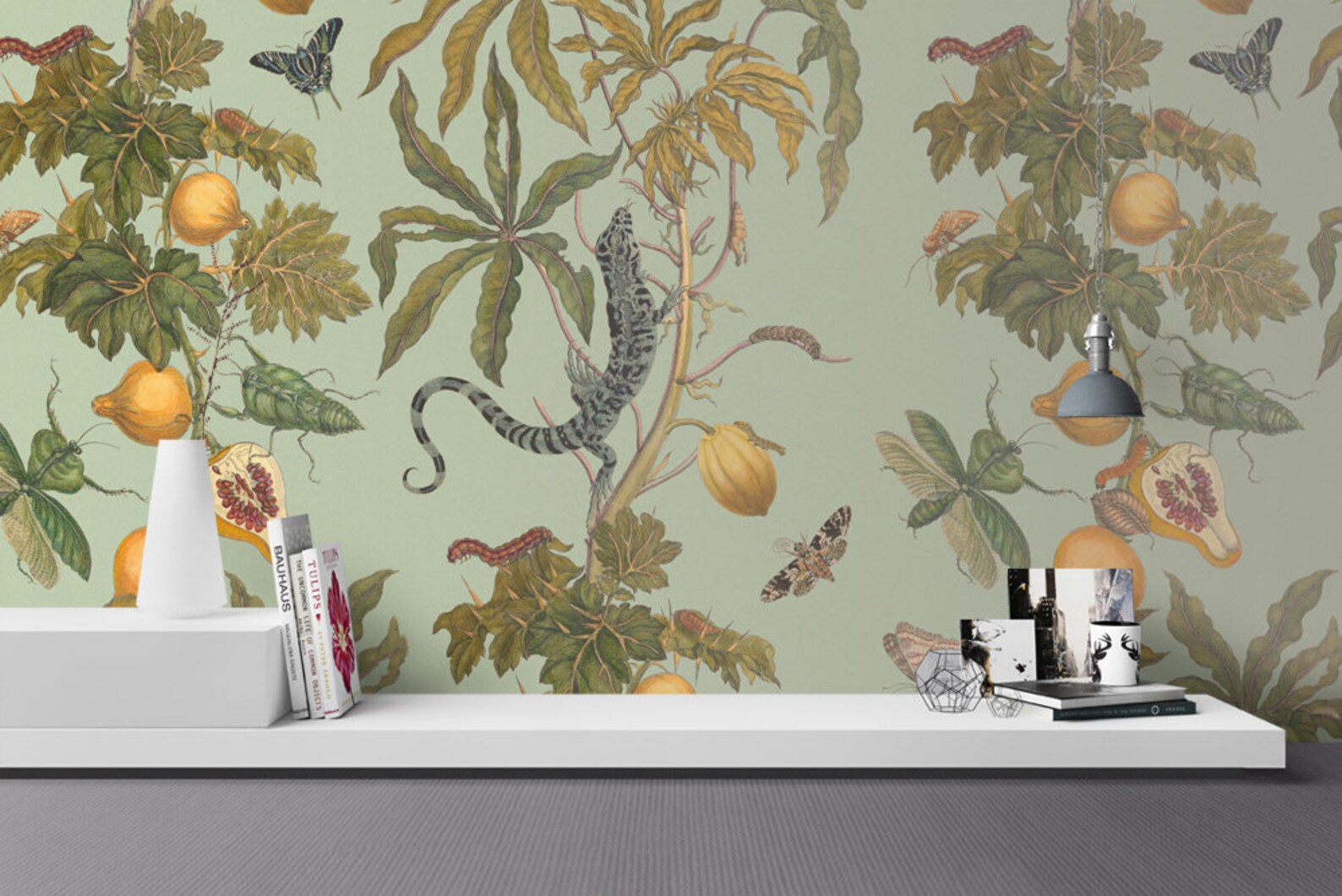 Lemon Lizard Wallpaper Salamander Butterfly Mural Floral - Etsy
