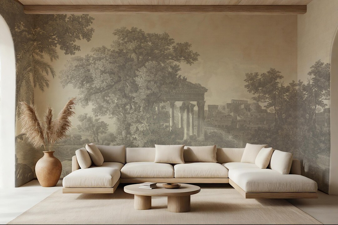 Antique Ruins Landscape Wallpaper, Classical Temple Scenic Wall Mural ...