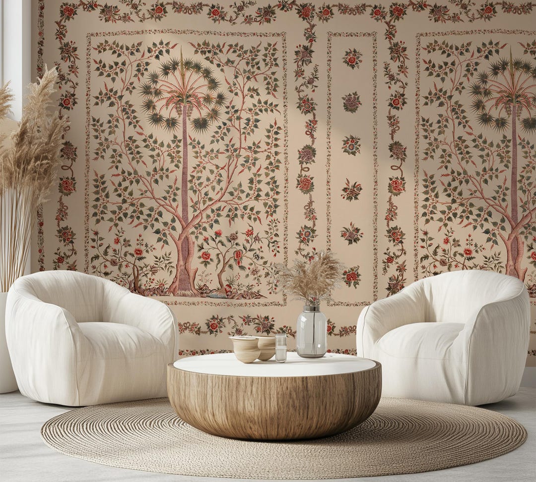 Palampore Wallpaper Vintage Indian Cloth Panel Design Traditional Folk ...