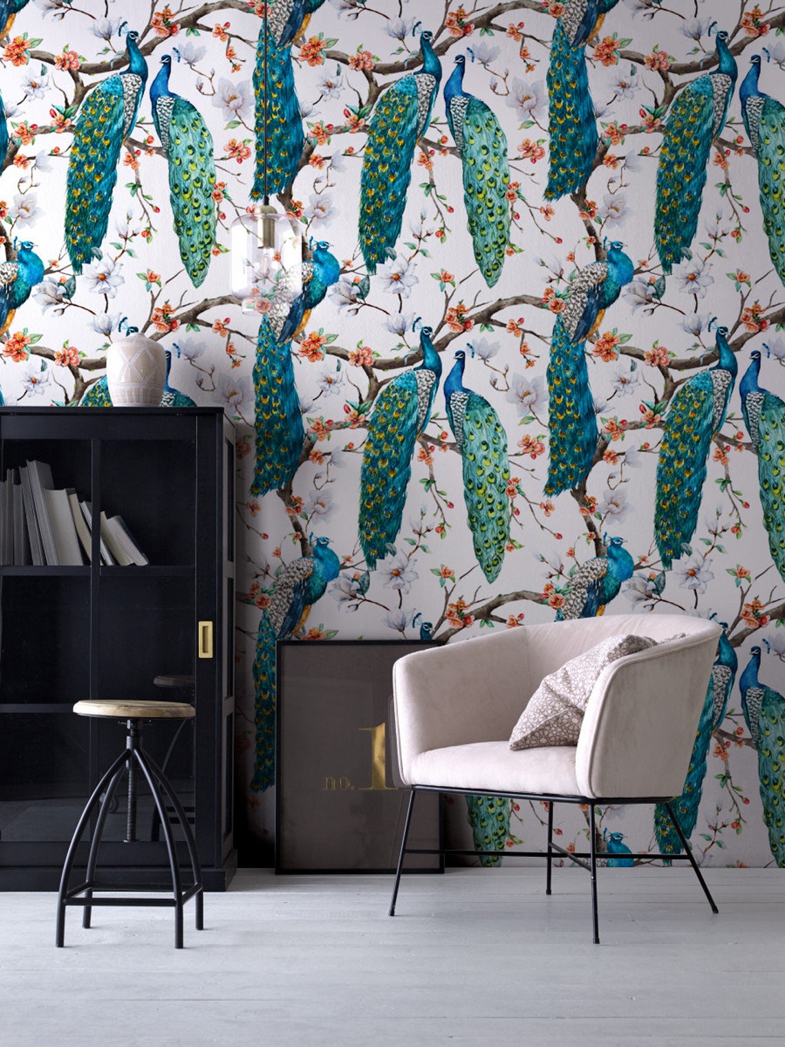 Peacock Pattern Wallpaper Removable Wallpaper Vintage Tree | Etsy Australia