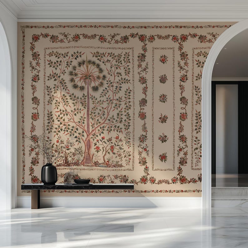 Palampore Wallpaper Vintage Indian Cloth Panel Design Traditional Folk ...