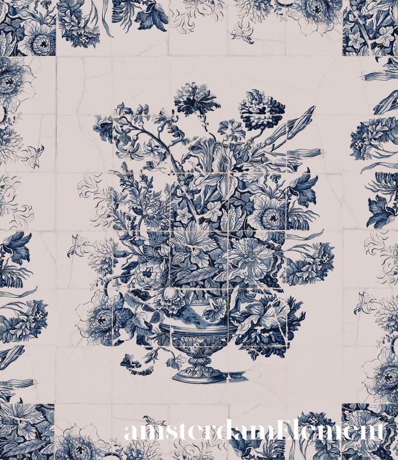 Blue Delft Tile Floral Wallpaper | Peel & Stick Removable Mural for ...