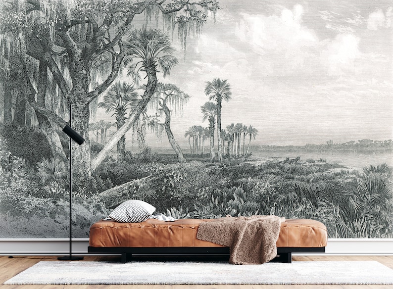 Palm Tree Swamp Wallpaper Mural - Removable Peel and Stick Eco Friendly ...