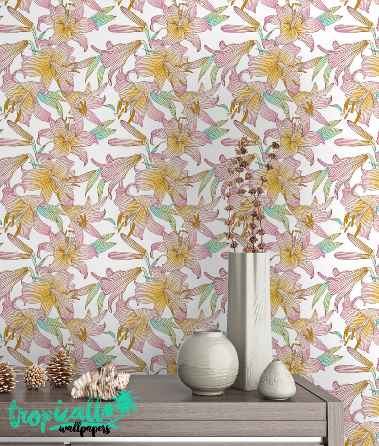 Colorful Lily Flower Pattern Wallpaper Removable Wallpaper | Etsy