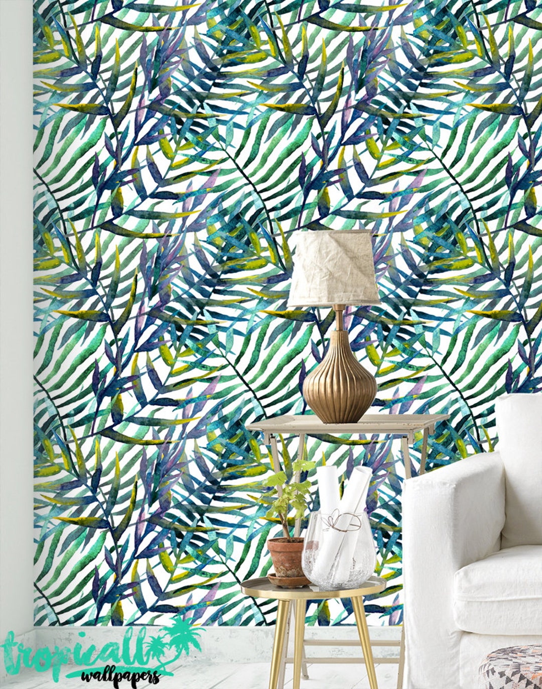 Palm Leaves Pattern Wallpaper - Removable Wallpaper - Tropical Plants ...