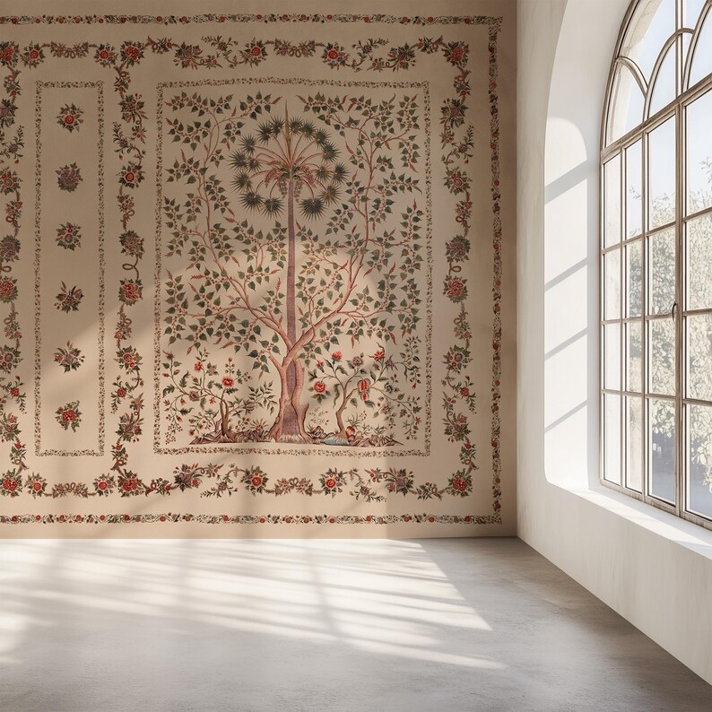 Palampore Wallpaper Vintage Indian Cloth Panel Design Traditional Folk ...