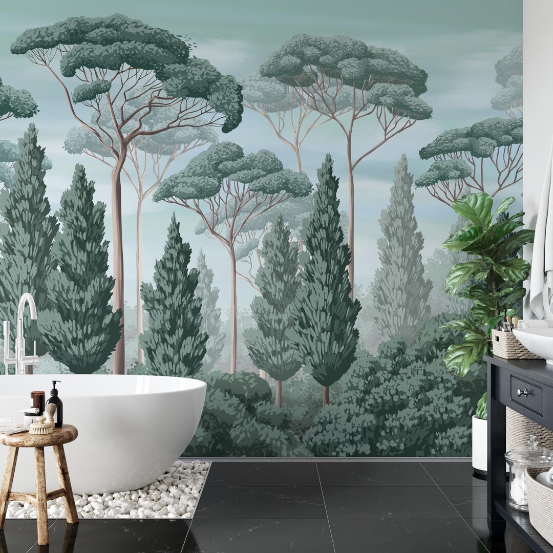 Pine Forest Landscape Wallpaper - Removable Tree Mural, Non-woven - Etsy