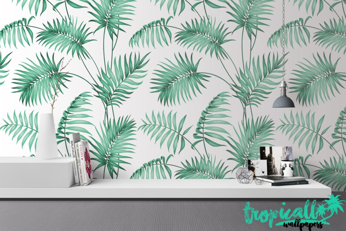 Palm Leaves Pattern Wallpaper Removable Wallpaper Tropical - Etsy