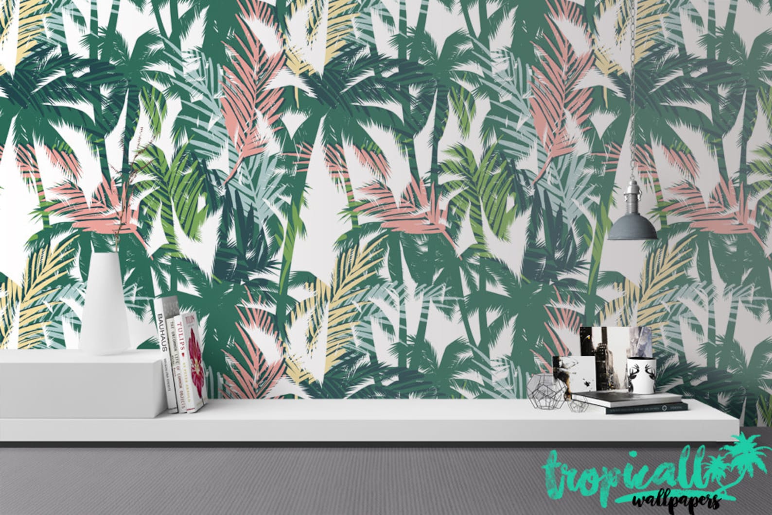 Palm Tree Pattern Wallpaper Removable Wallpaper Tropical - Etsy