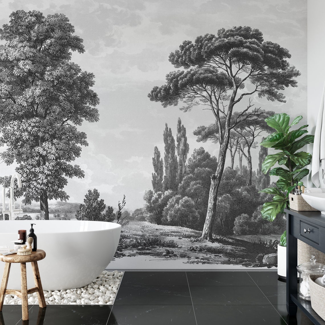 Pines Forest Landscape Wallpaper Removable Peel and Stick or - Etsy