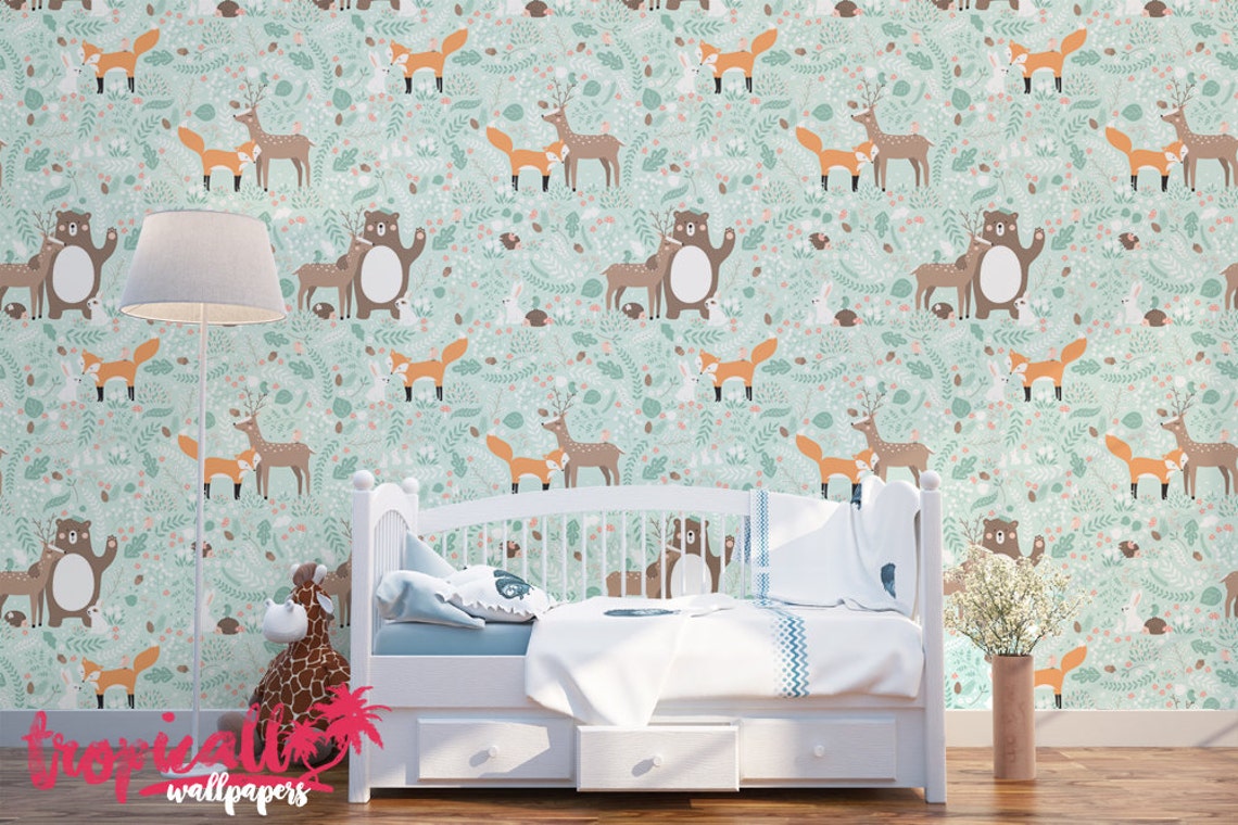 Forest Friends Pattern Wallpaper Removable Kids Wallpaper - Etsy