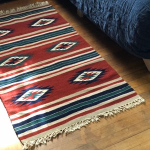 Vintage Woven Wool Rug Southwestern Aztec Motif Modern Bohemian Woven ...
