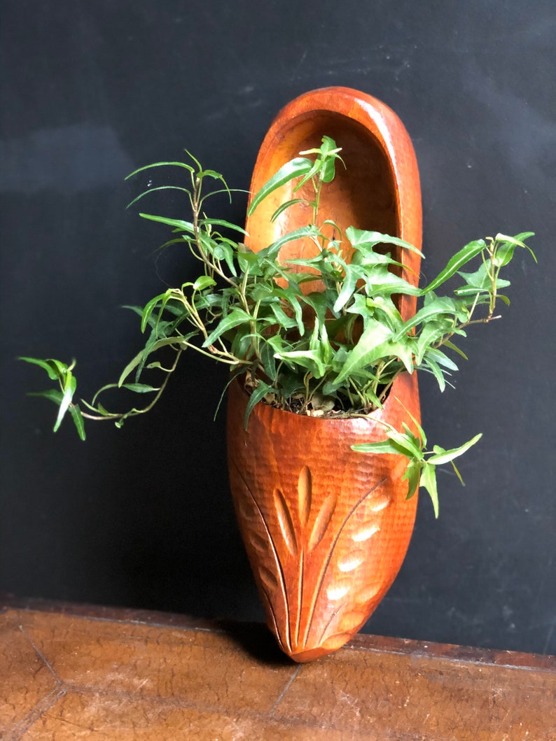 Vintage Wood Carved Clog Wall Planter Scandinavian Handmade - Etsy