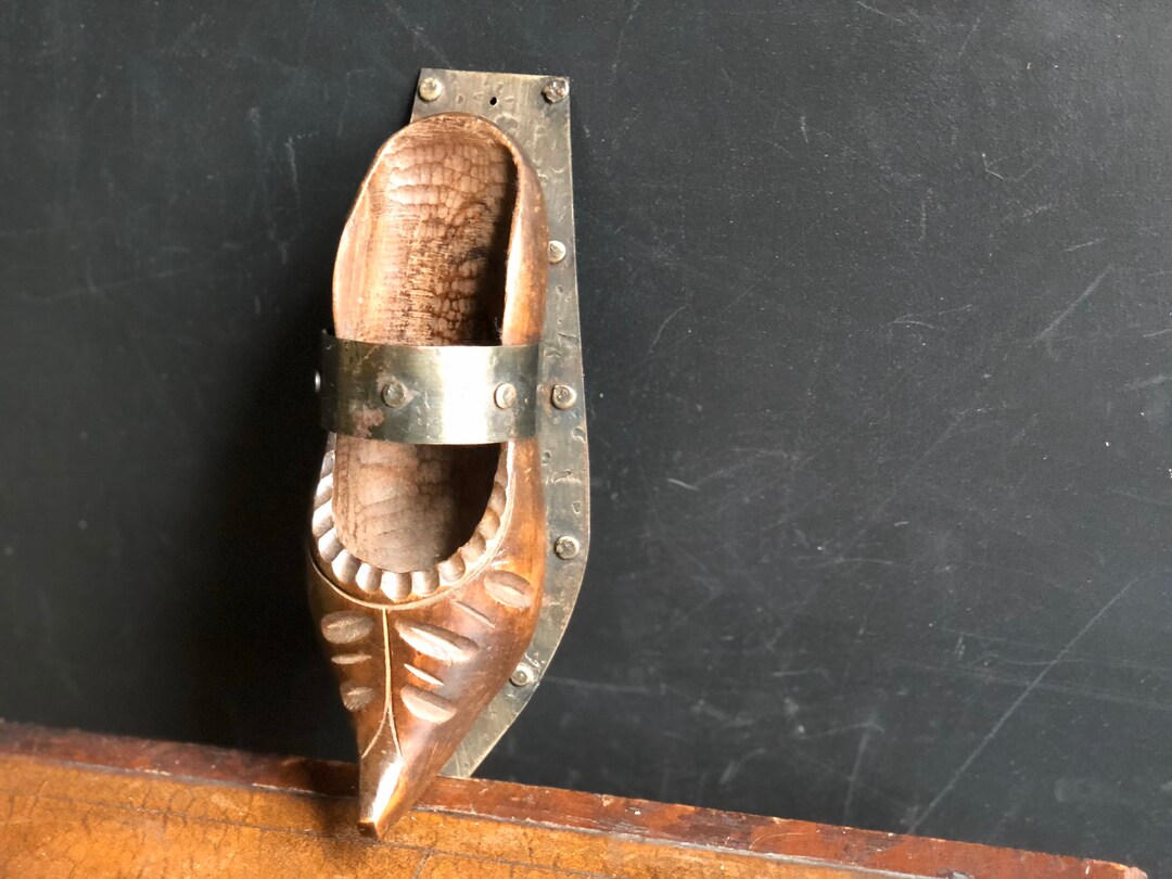 Vintage Carved Wood Clog Wall Hanging With Riveted Metal Base - Swedish ...
