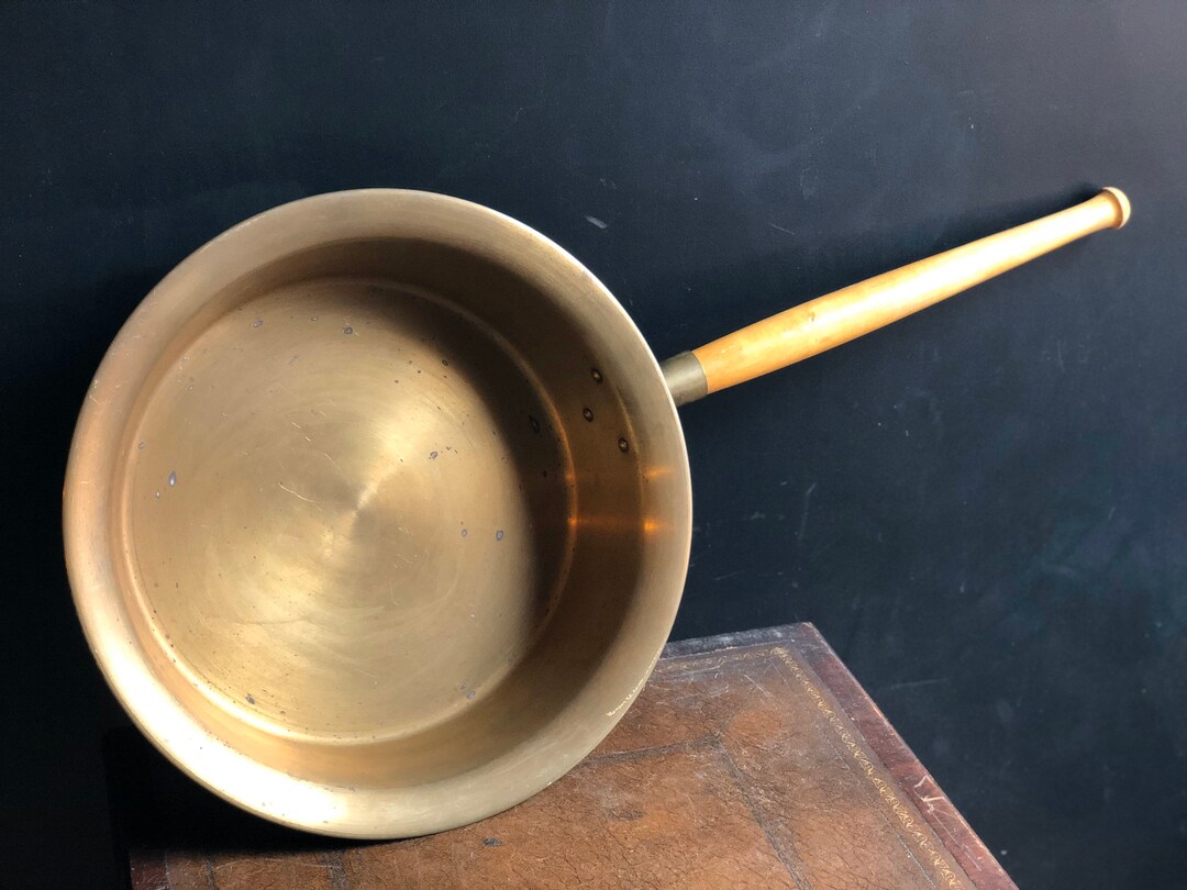 Large Industrial Brass Pan With Wood Handle - Vintage 1963 USSR ...