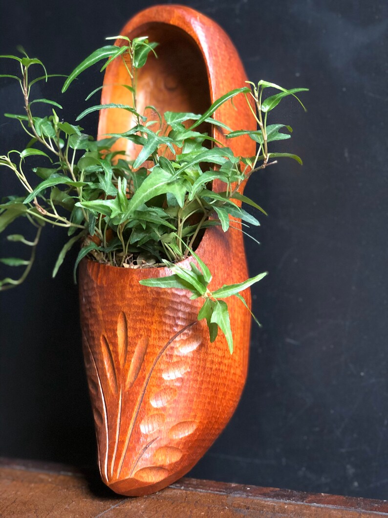 Vintage Wood Carved Clog Wall Planter Scandinavian Handmade - Etsy