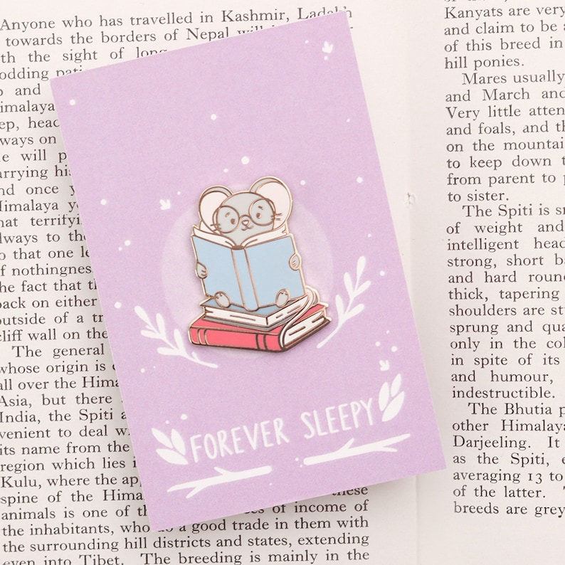 Mouse & Books Enamel Pin - Etsy