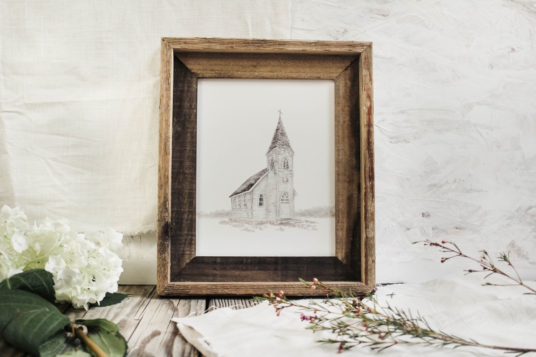 White Church No. 1 - White Church Side View, Watercolor Church Print ...