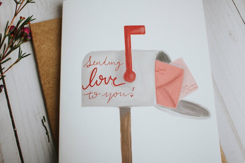 Sending Love to You Card Valentine's Day Watercolor | Etsy