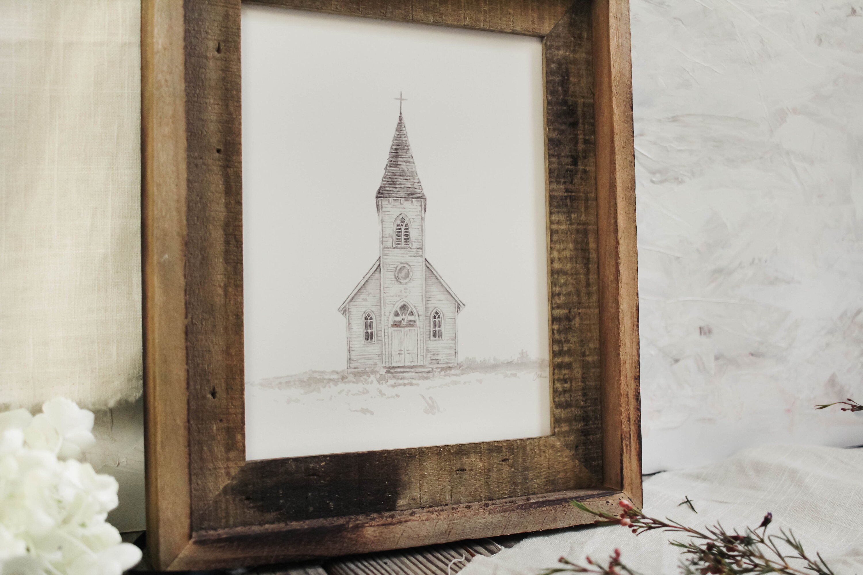 White Church No. 2 White Church Front View Watercolor - Etsy