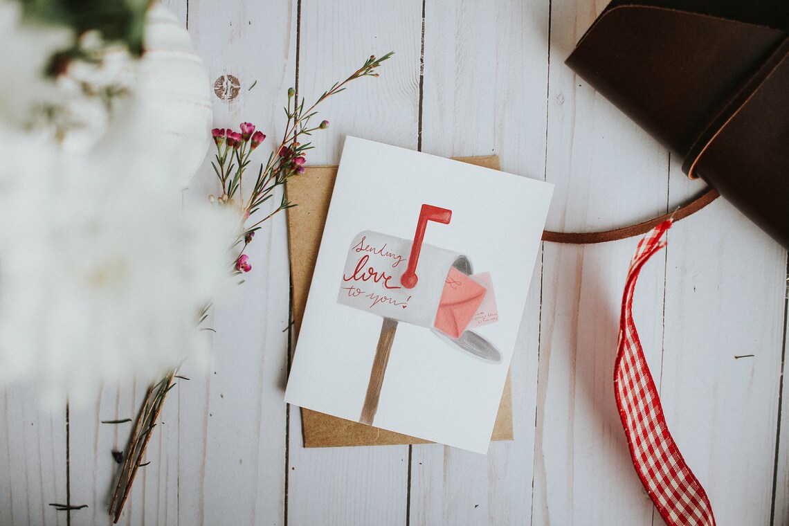 Sending Love to You Card Valentine's Day Watercolor | Etsy