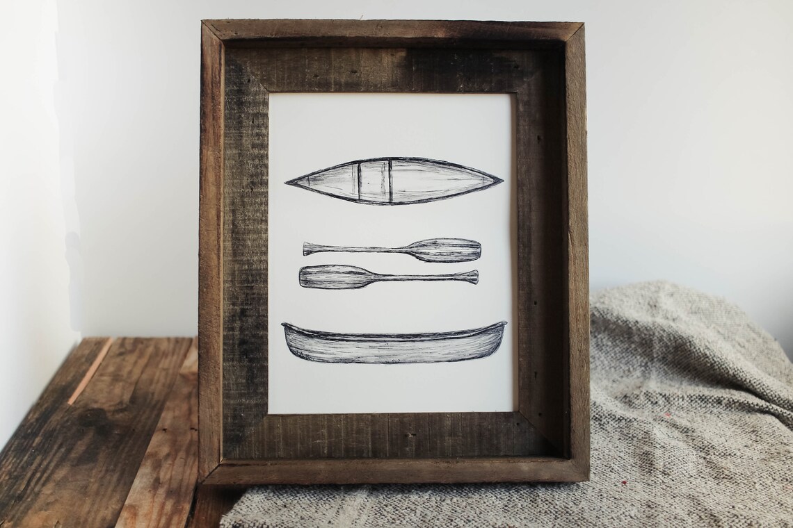 Canoe Print, Canoes, Mountain Decor, Camping, Paddles, Lake House Decor ...