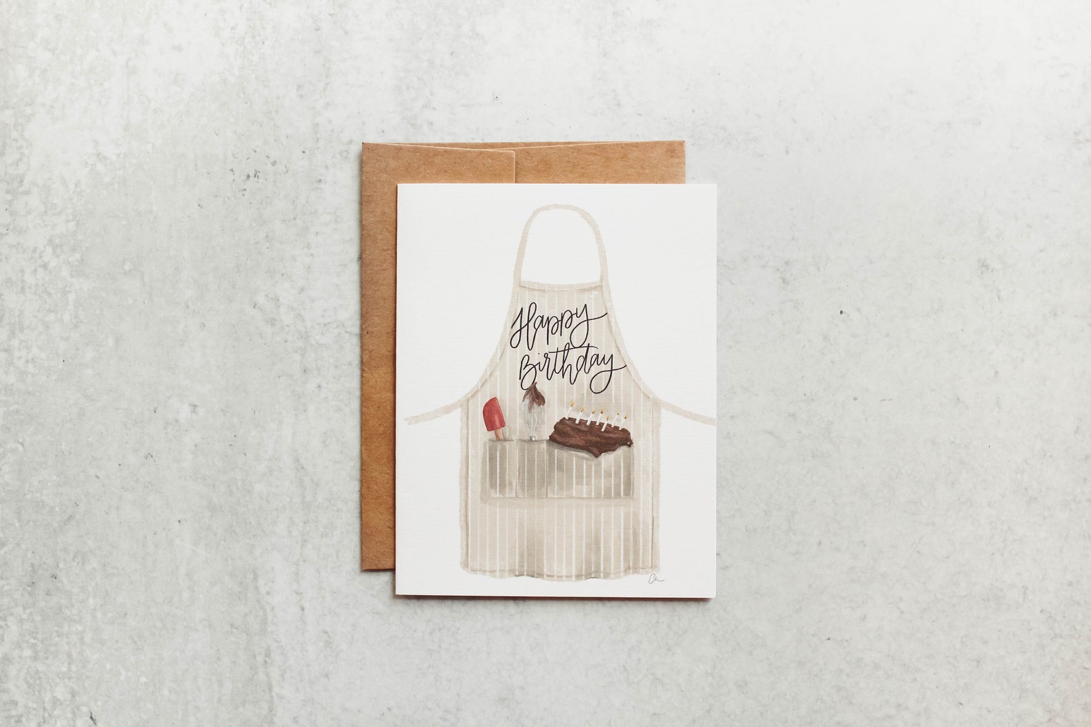 Happy Birthday Apron Card Watercolor Apron Birthday Card | Etsy