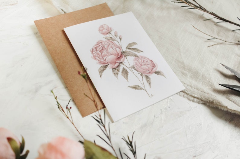 Peony Card Flower Card Watercolor Peony Pink Watercolor - Etsy