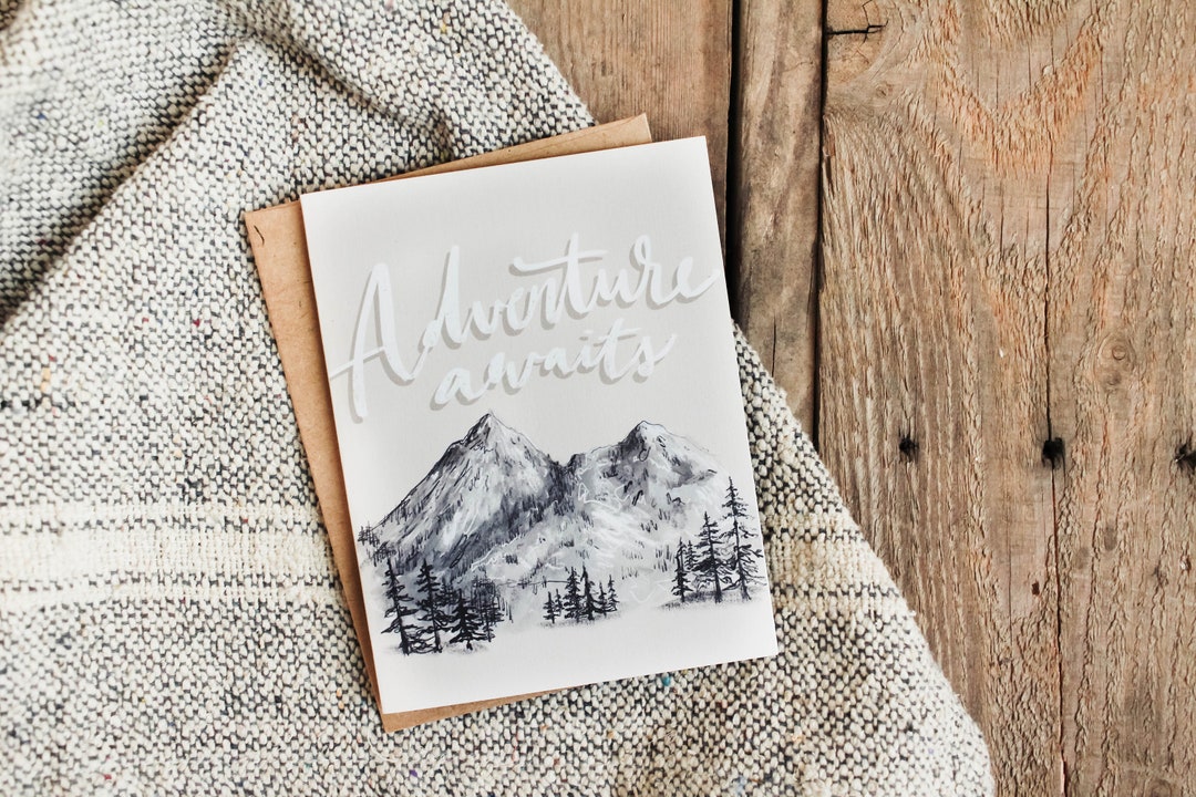 Adventure Awaits Card, Adventure Card, Mountains Card, Note Card ...