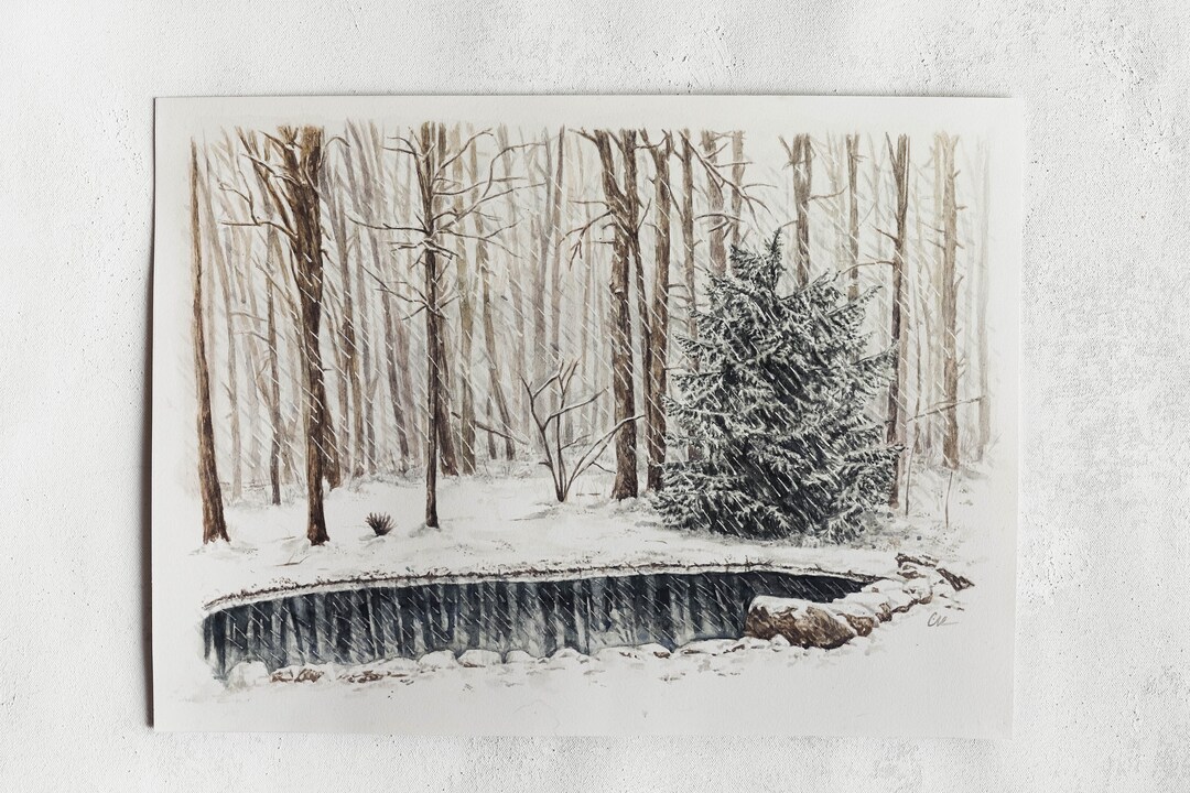 Unnamed Winter Pond Print | Watercolor, Watercolor Print, Winter Print ...
