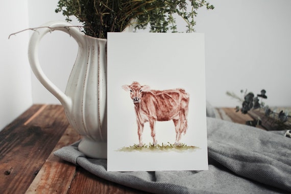 Cow Print Watercolor Cow Painting Farm Animals Cow Print | Etsy