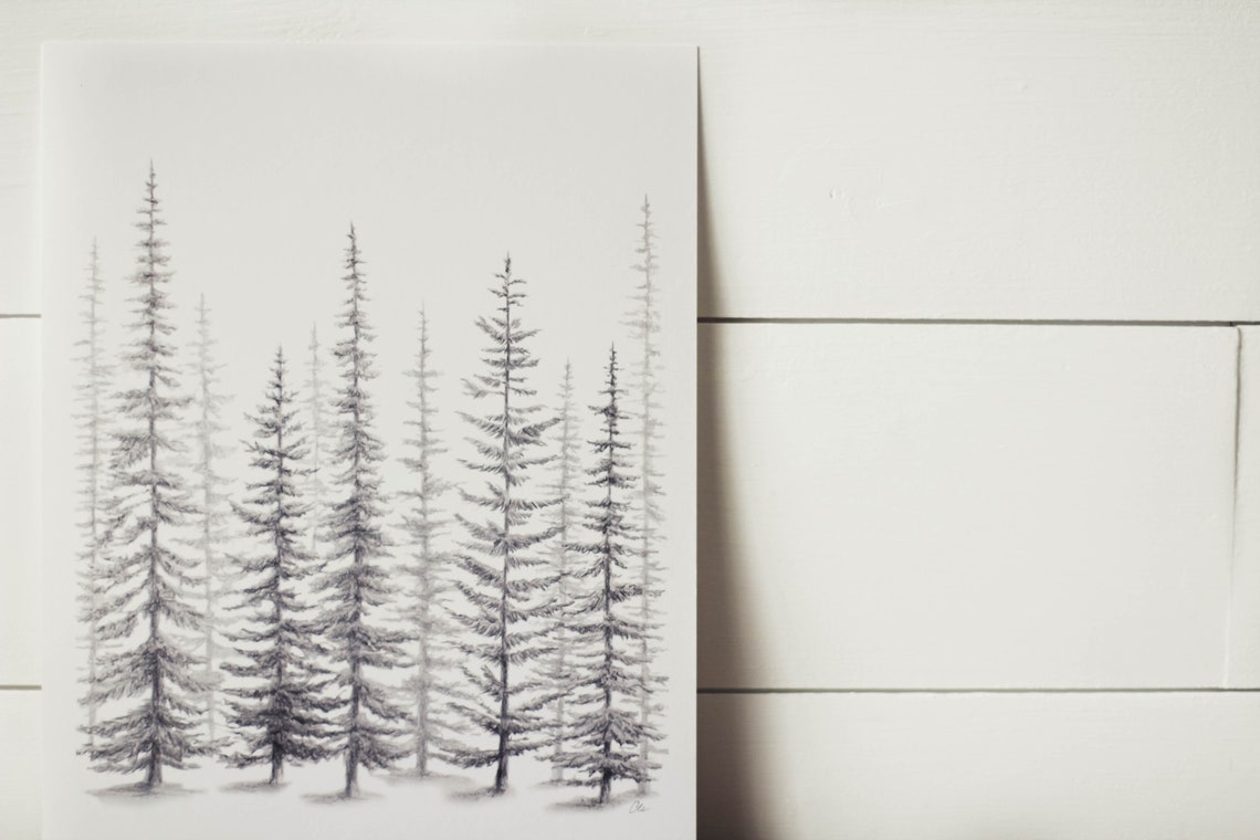 Sketched Pine Trees Print Mountain Decor Pine Tree Print - Etsy